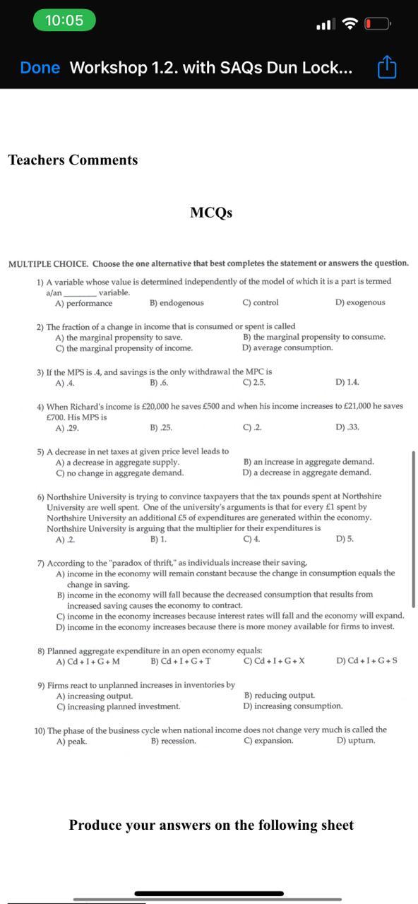 Solved 10:05 Done Workshop 1.2. with SAQs Dun Lock... 2. (a) | Chegg.com