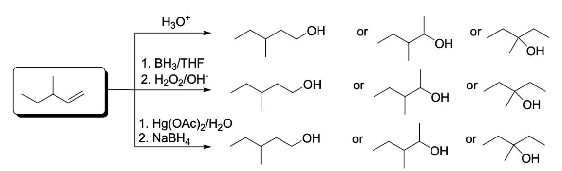 Solved or or 1. BH3/THF 2. H2O2/OH− or or 1. Hg(OAc)2/H2O 2. | Chegg.com