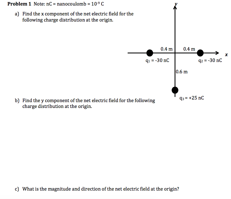 Solved Problem 1 Note: nC = nanocoulomb = 10-9C a) Find the | Chegg.com