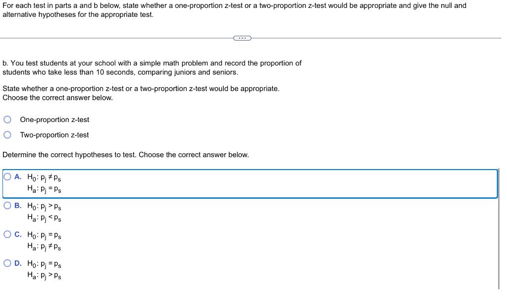 Solved For Each Test In Parts A And B Below State Whether A Chegg