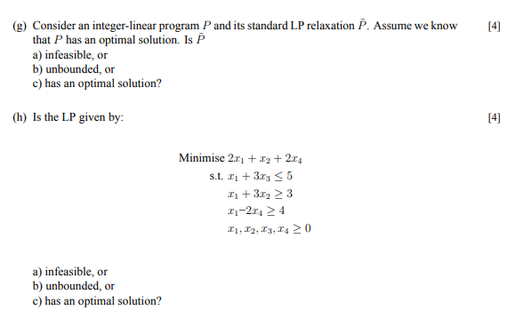 Solved (g) Consider an integer-linear program P and its | Chegg.com