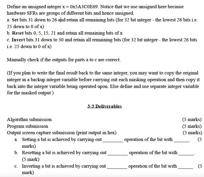 Solved Define an unsigned integer x = 0x5A3C0E69. Notice | Chegg.com