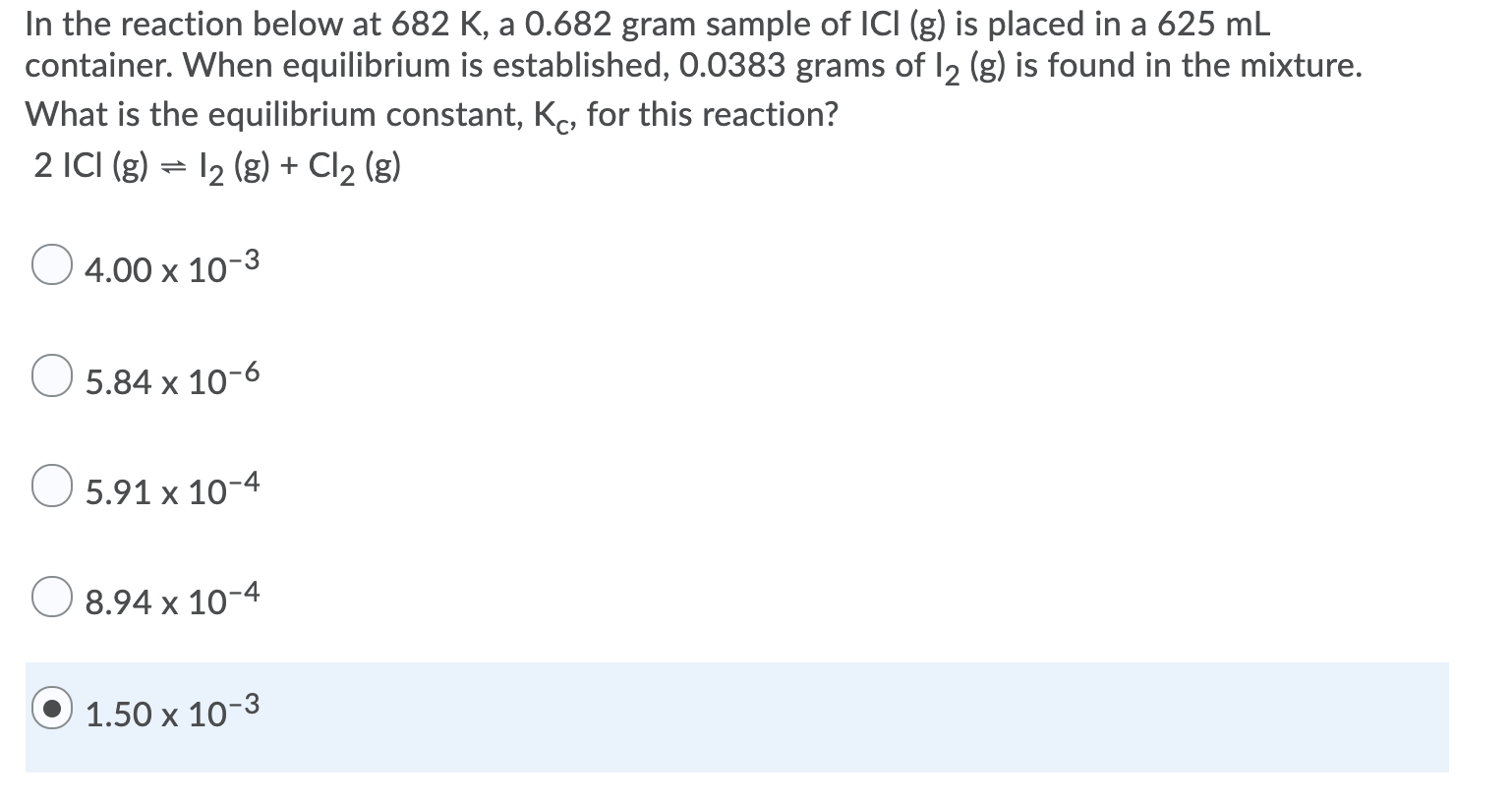 Solved In the reaction below at 682 K, a 0.682 gram sample | Chegg.com