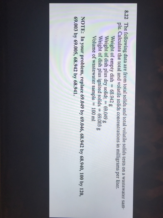Solved 8.22 The following data are from total solids and | Chegg.com