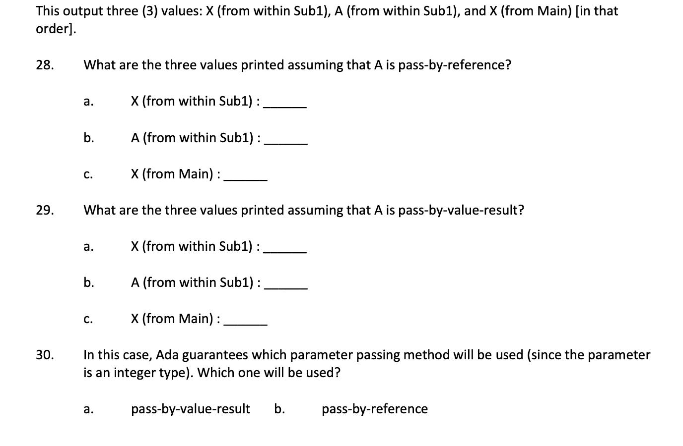 Solved Consider the following program written in Ada syntax: | Chegg.com