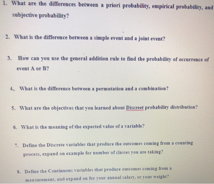 Solved 1. What are the differences between a priori | Chegg.com