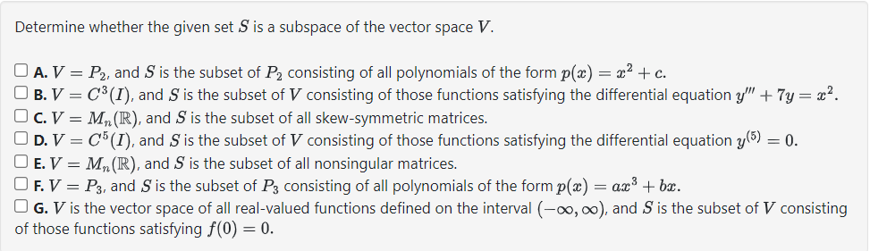 Solved Determine whether the given set S ﻿is a subspace of | Chegg.com