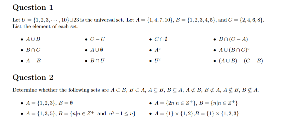 Solved Let U={1,2,3,⋯,10}∪23 is the universal set. Let | Chegg.com
