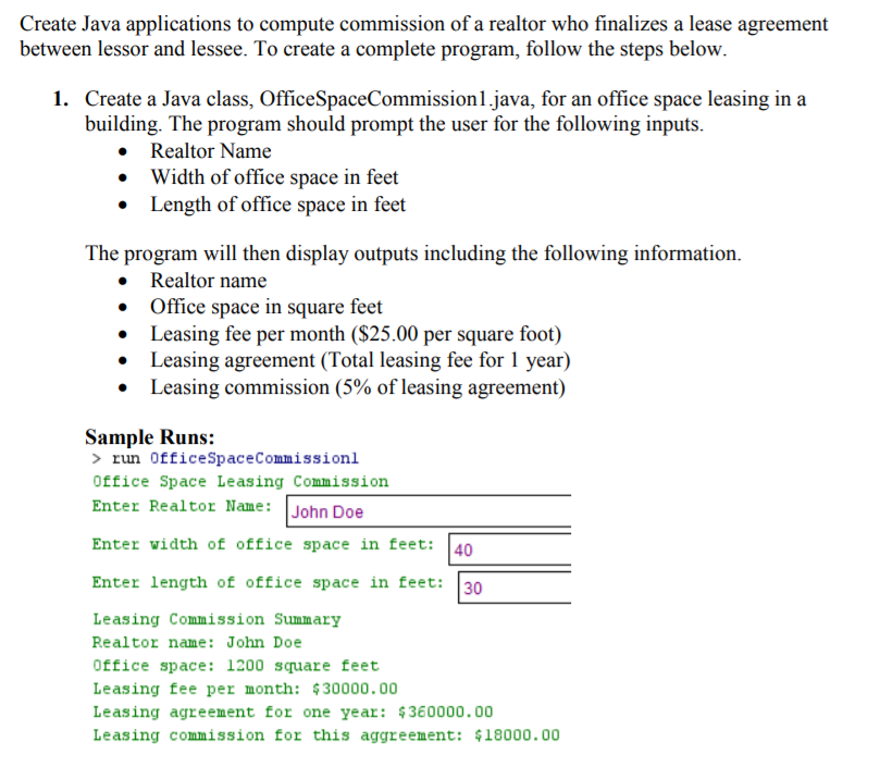 Solved Create Java applications to compute commission of a | Chegg.com