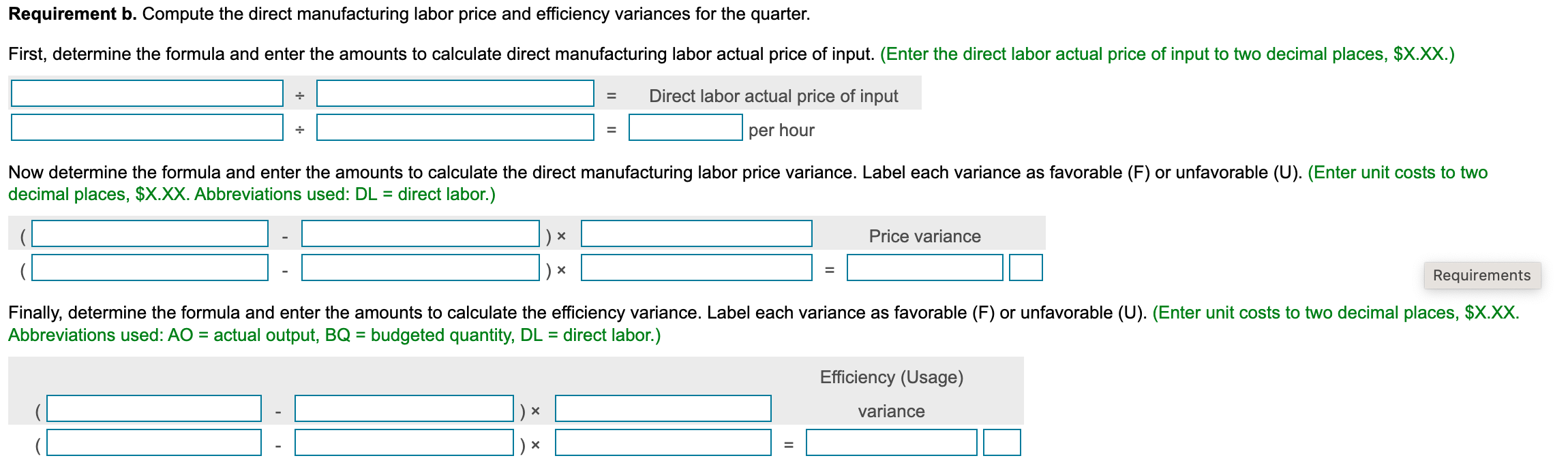 Solved Requirement b. Compute the direct manufacturing labor | Chegg.com