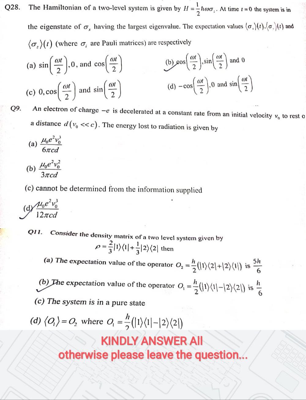 Solved Q28. The Hamiltonian of a two-level system is given | Chegg.com