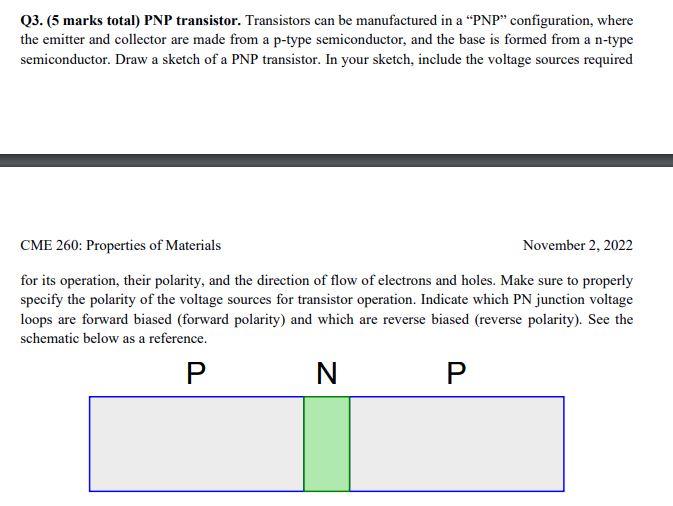 Solved Q3. (5 marks total) PNP transistor. Transistors can | Chegg.com Solved Q3. (5 marks total) PNP transistor. Transistors can | Chegg.com