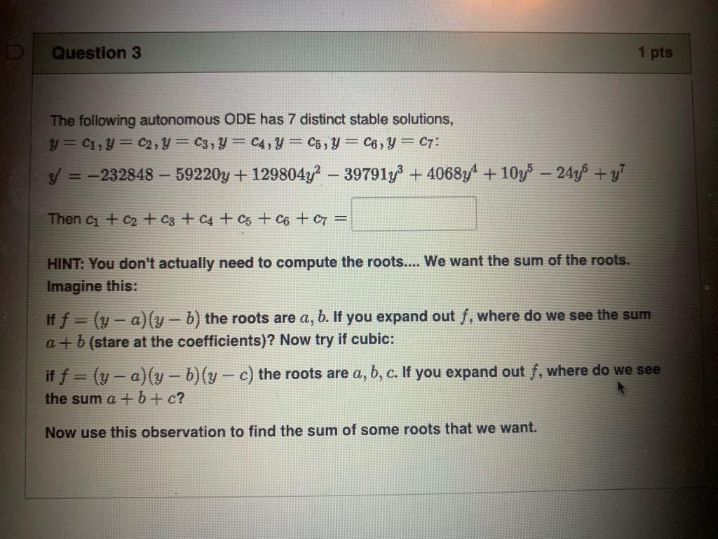 Solved The following autonomous ODE has 7 distinct stable | Chegg.com