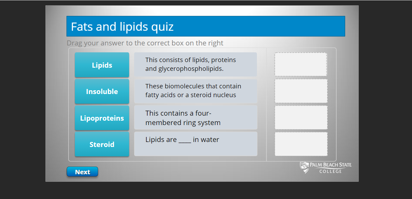Solved Fats and lipids quiz Drag your answer to the correct | Chegg.com