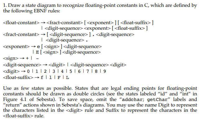 Solved 1. Draw a state diagram to recognize floating-point | Chegg.com