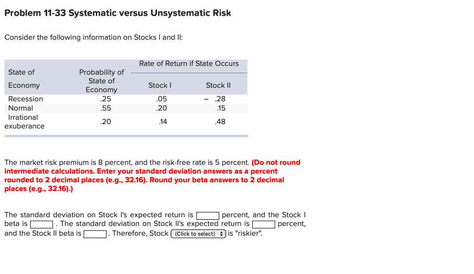Solved Problem 11-33 Systematic versus Unsystematic Risk | Chegg.com Solved Problem 11-33 Systematic versus Unsystematic Risk | Chegg.com