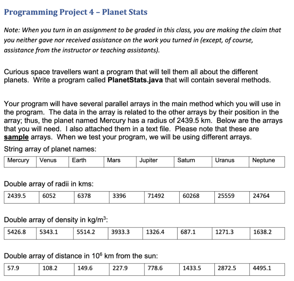 Solved Programming Project 4 - Planet Stats Note: When you | Chegg.com
