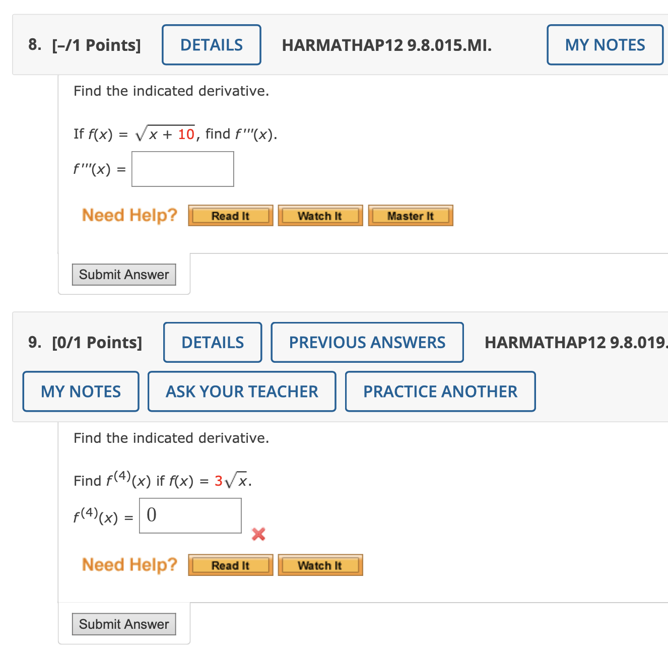 Solved If f(x)=x+10, find f′′′(x) f′′′(x)= Points] Find the | Chegg.com