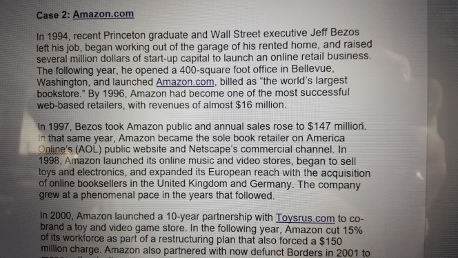 Solved Case 2: Amazon.com In 1994, recent Princeton graduate | Chegg.com