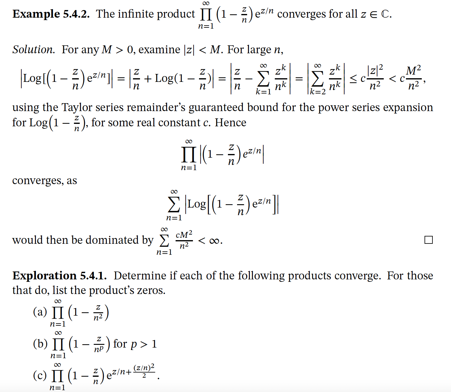 Solved Example 5.4.2. The infinite product ∏n=1∞(1−nz)ez/n | Chegg.com