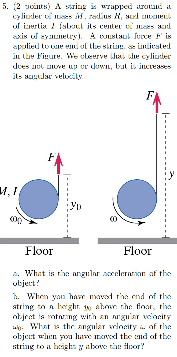 Solved 5. (2 points) A string is wrapped around a cylinder | Chegg.com