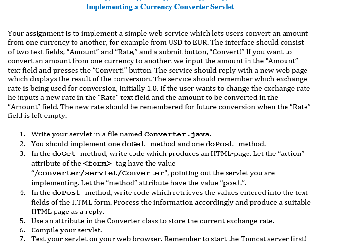 Implementing a Currency Converter Servlet Your | Chegg.com