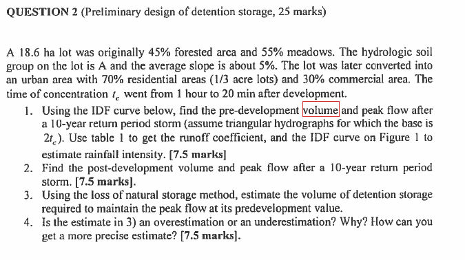 Solved QUESTION 2 (Preliminary design of detention storage, | Chegg.com