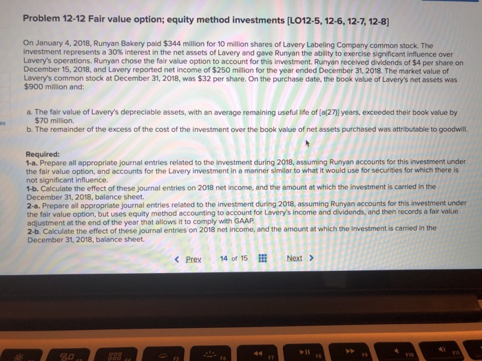 Solved Problem 12-12 Fair value option; equity method | Chegg.com