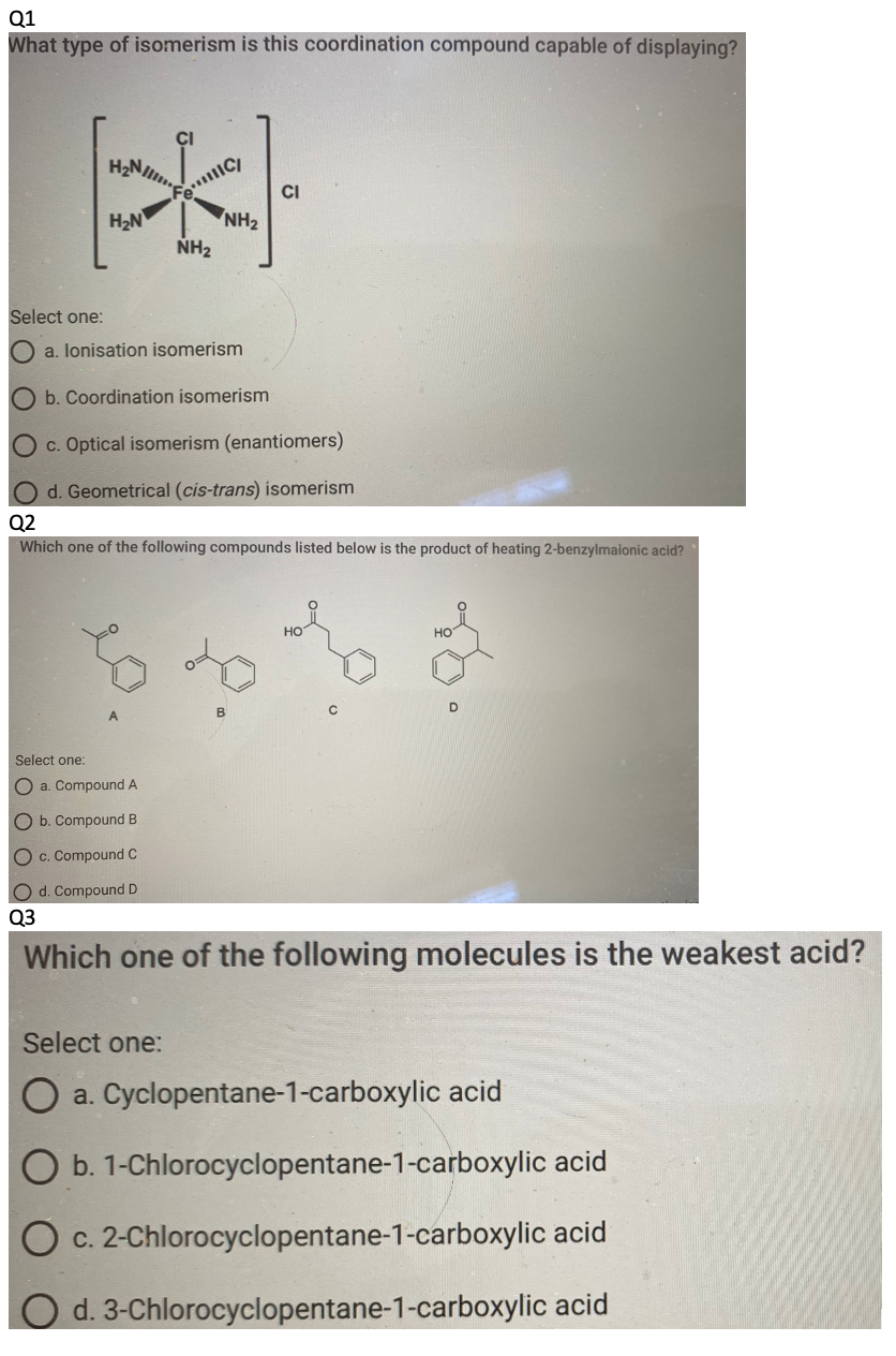 Solved Q1 What type of isomerism is this coordination | Chegg.com