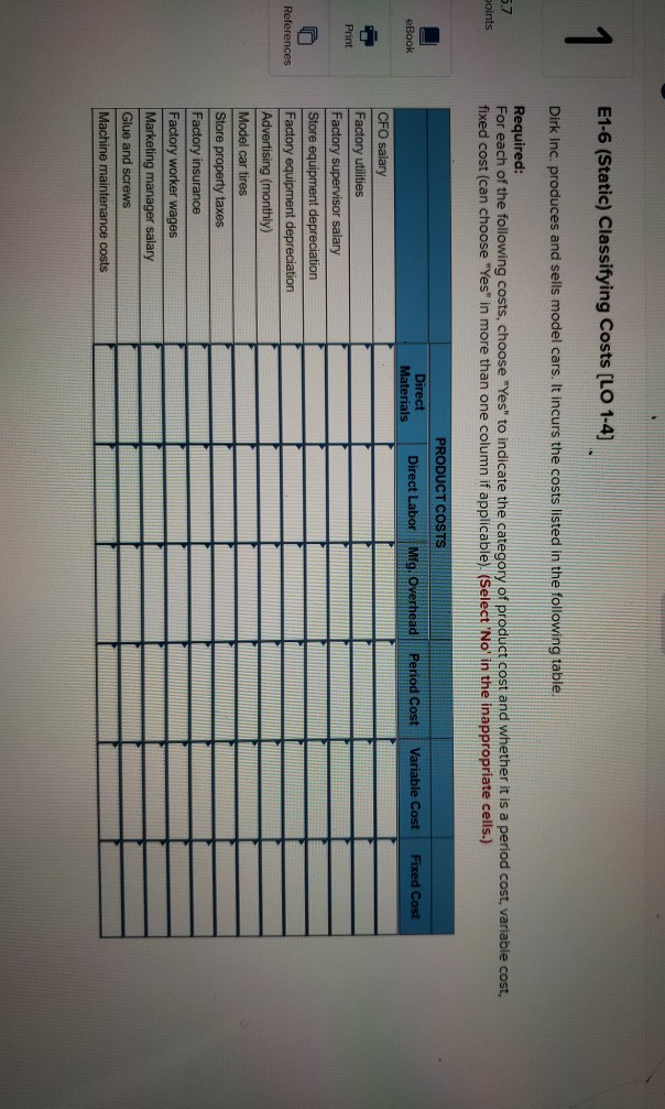 Solved E1-6 (Static) Classifying Costs (LO 1-4) Dirk Inc. | Chegg.com