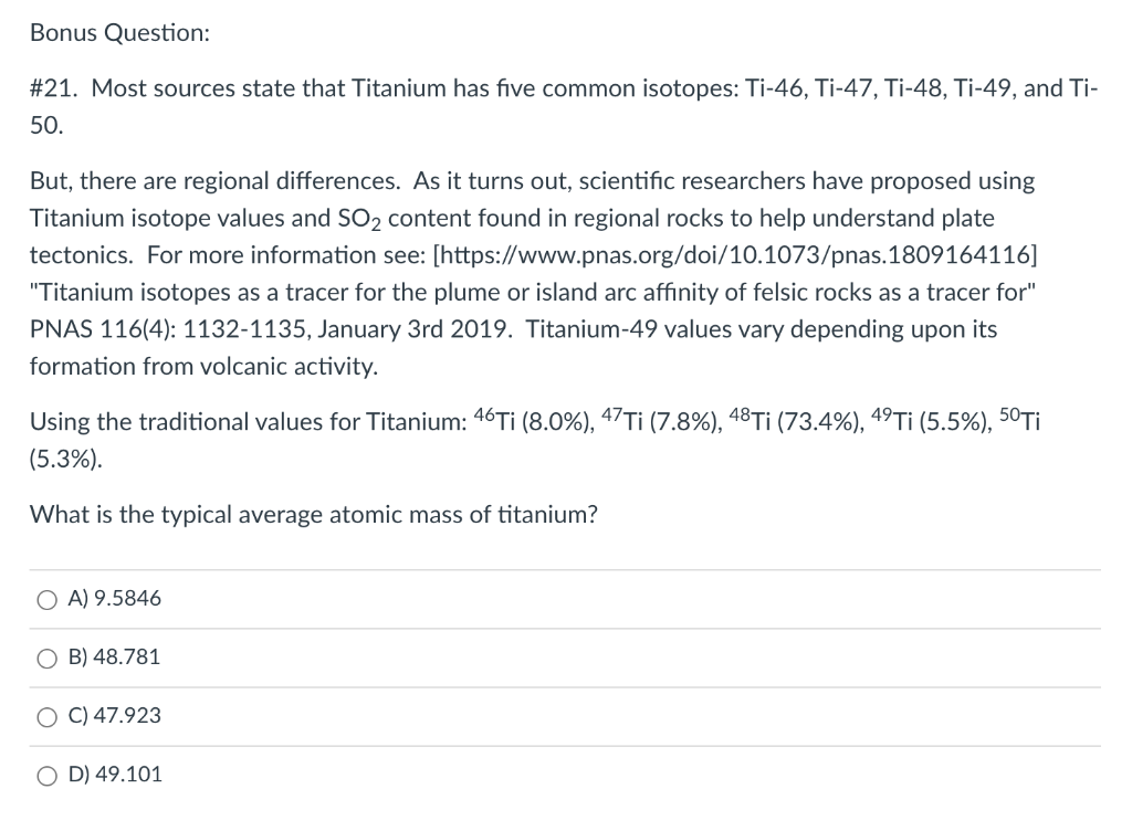 Solved #21. Most sources state that Titanium has five common | Chegg.com