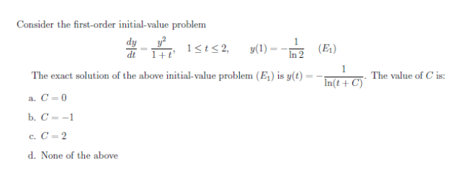 Solved Consider the first-order initial-value problem dy dt | Chegg.com