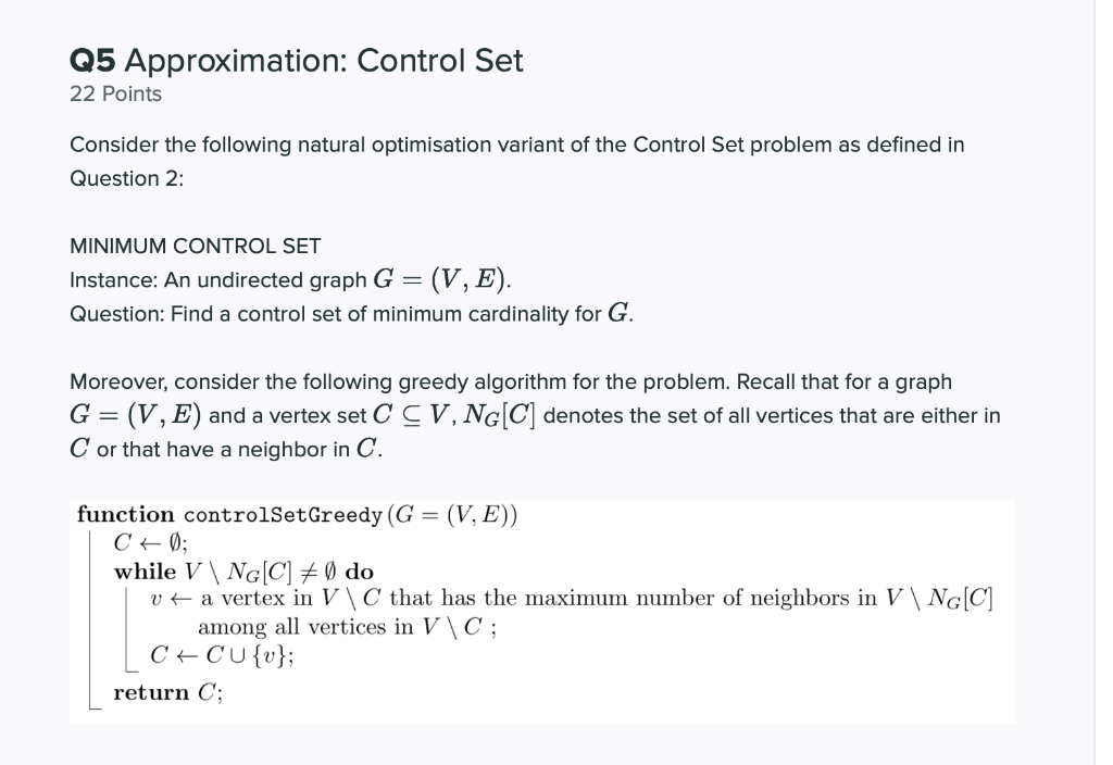 Solved Q5 Approximation: Control Set 22 Points Consider the | Chegg.com