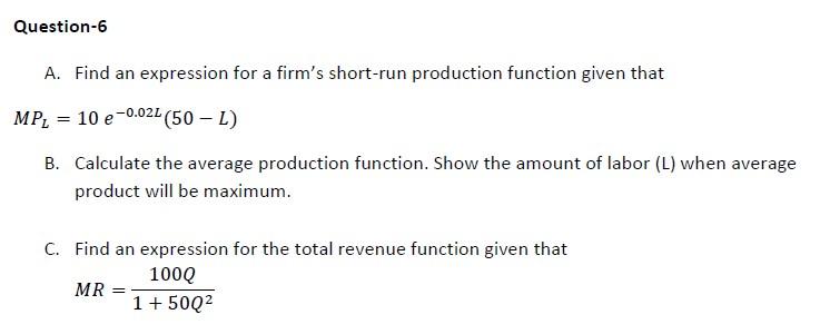 Solved A. Find an expression for a firm's short-run | Chegg.com