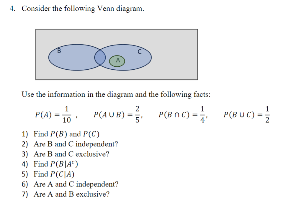 Solved 4. Consider the following Venn diagram. Use the | Chegg.com