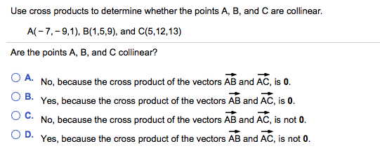 Solved Use cross products to determine whether the points A, | Chegg.com