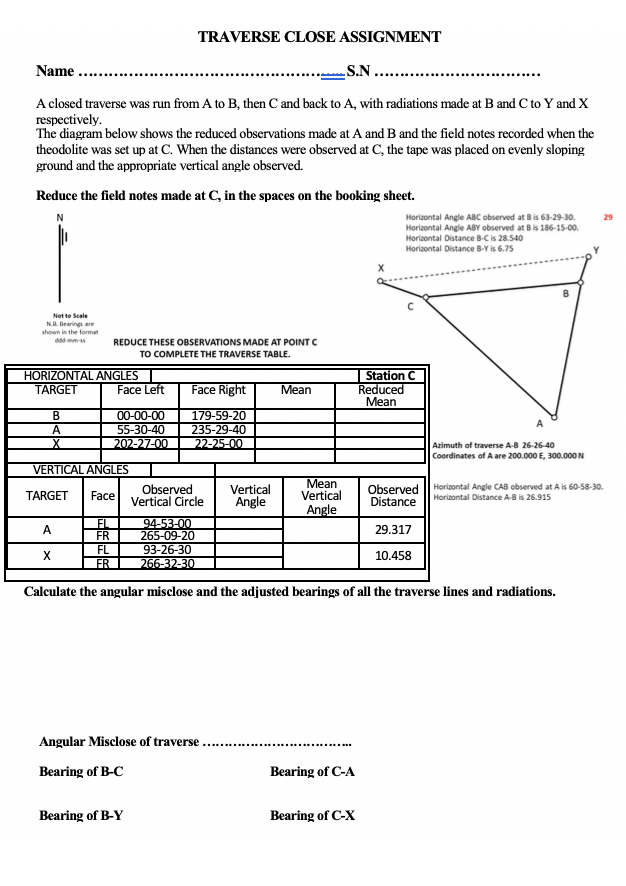 TRAVERSE CLOSE ASSIGNMENT Name ....... S.N A closed | Chegg.com