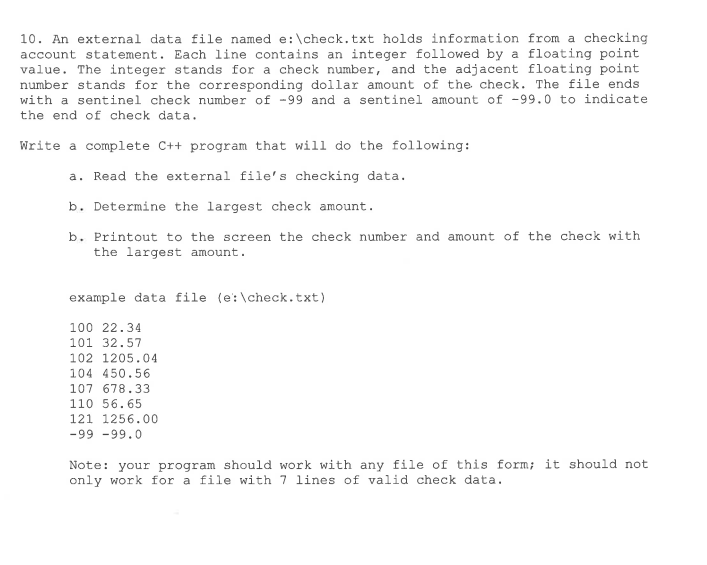 Solved 10 An External Data File Named E Checktxt Holds 6624