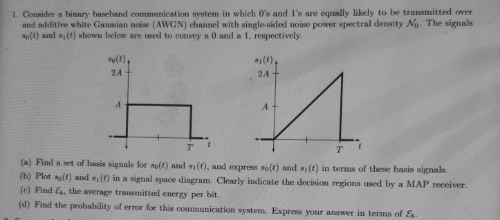 1. Consider a binary baseband communication system in | Chegg.com