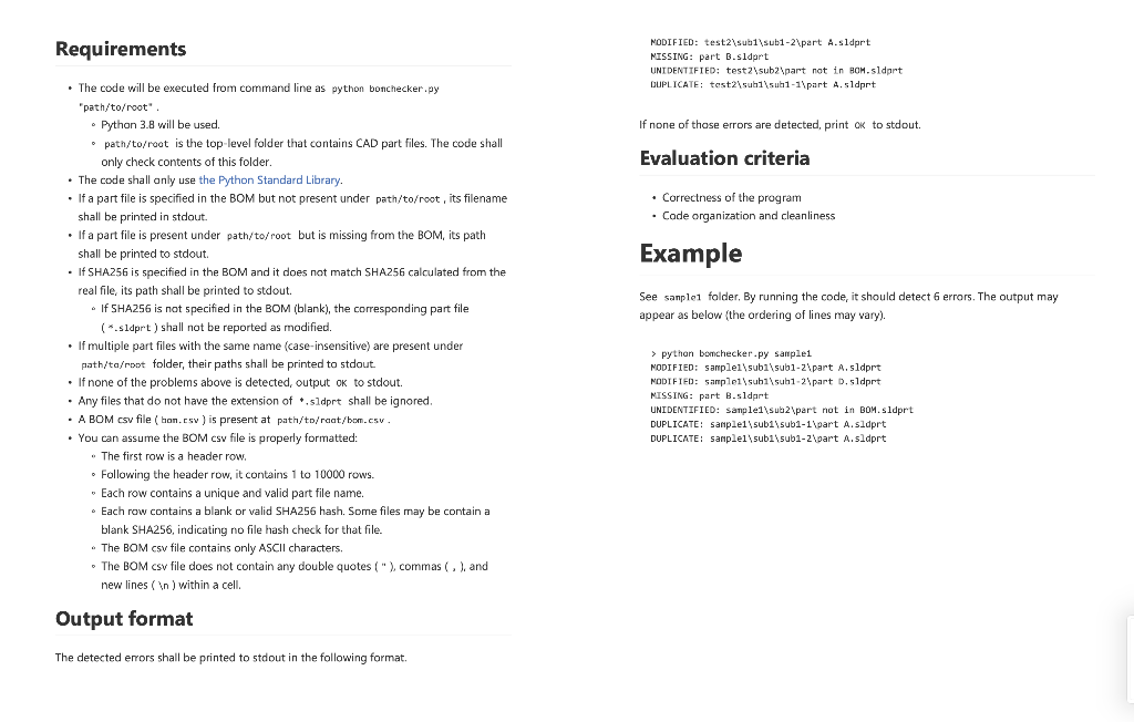 Coding task: BOM checker We perform mechanical design | Chegg.com