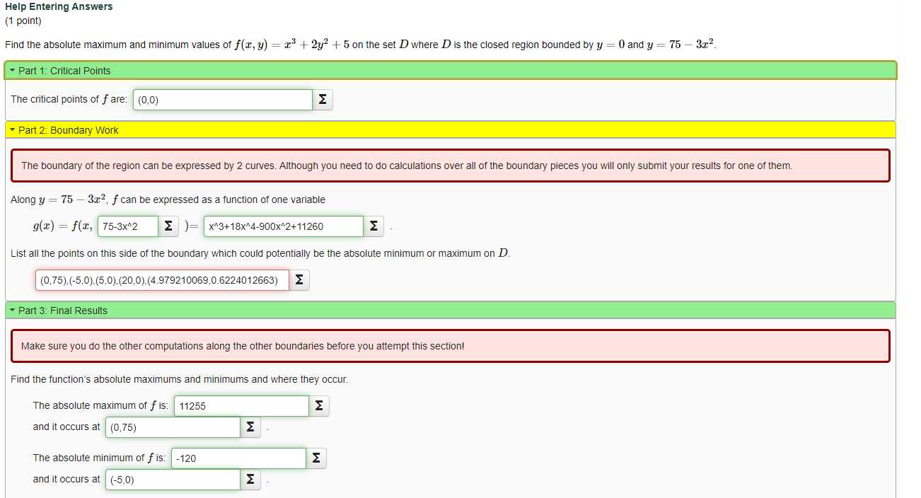 Solved Help Entering Answers (1 point) Find the absolute | Chegg.com