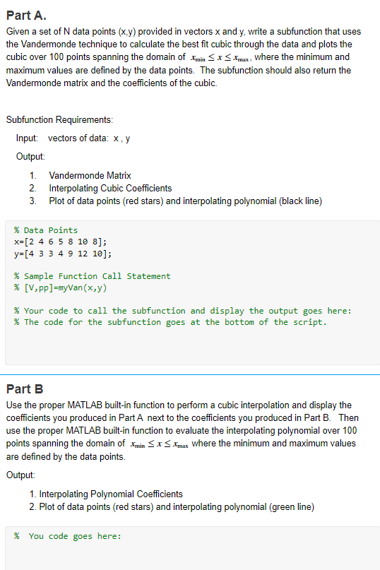 Solved Part A. Given a set of N data points (x,y) provided | Chegg.com
