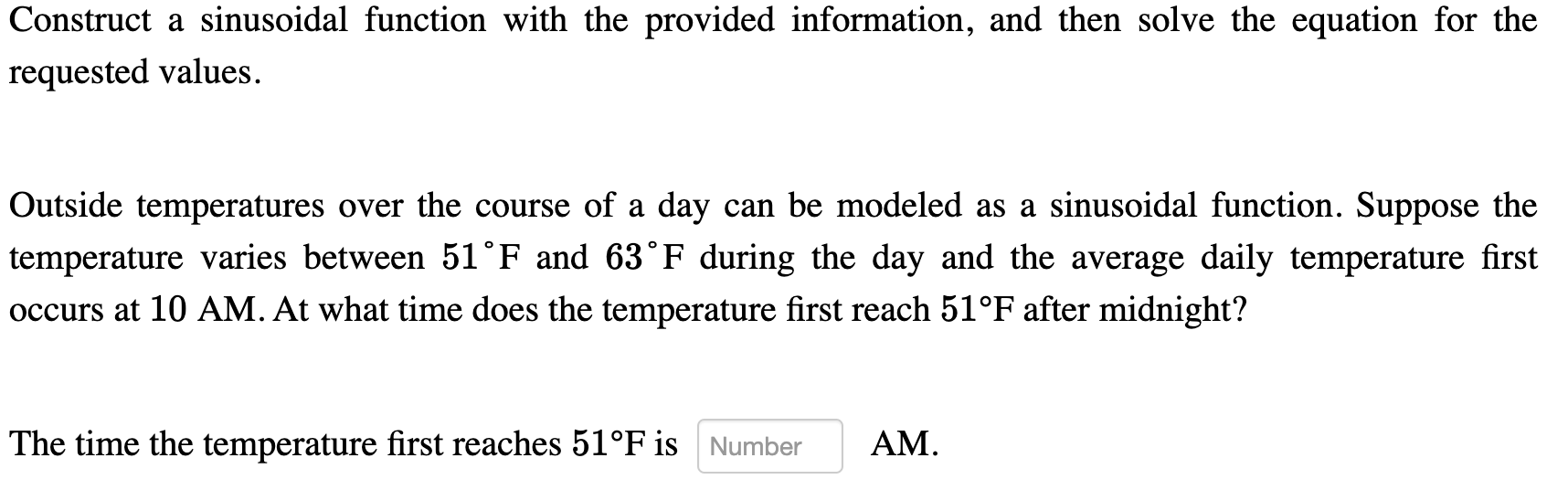 Solved Construct a sinusoidal function with the provided | Chegg.com