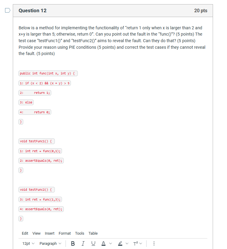 Solved Question 12 20 pts Below is a method for implementing | Chegg.com