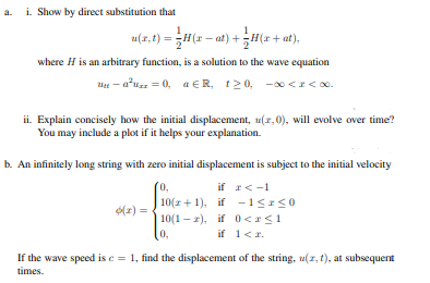 Solved a. i. Show by direct substitution that | Chegg.com