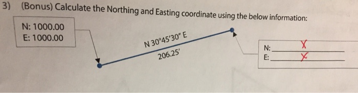 Solved 3) (Bonus) Calculate the Northing and Easting | Chegg.com