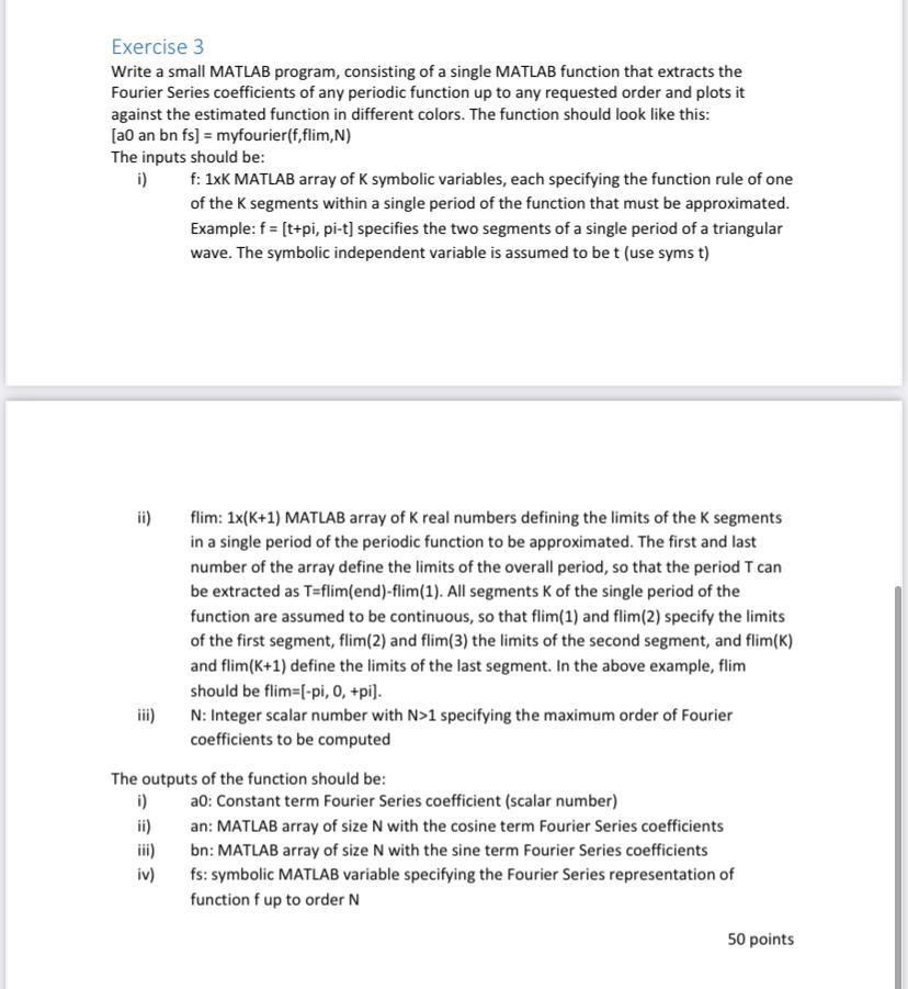 Solved Exercise 3 Write A Small Matlab Program Consisting 