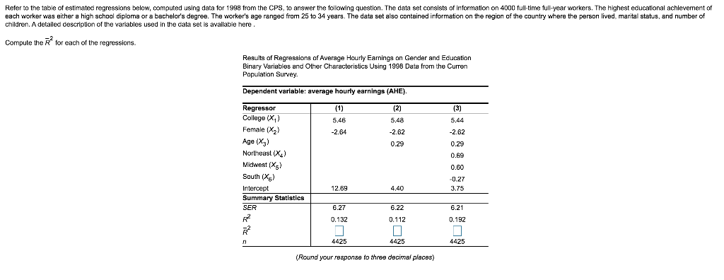 Solved Refer to the table of estimated regressions below, | Chegg.com