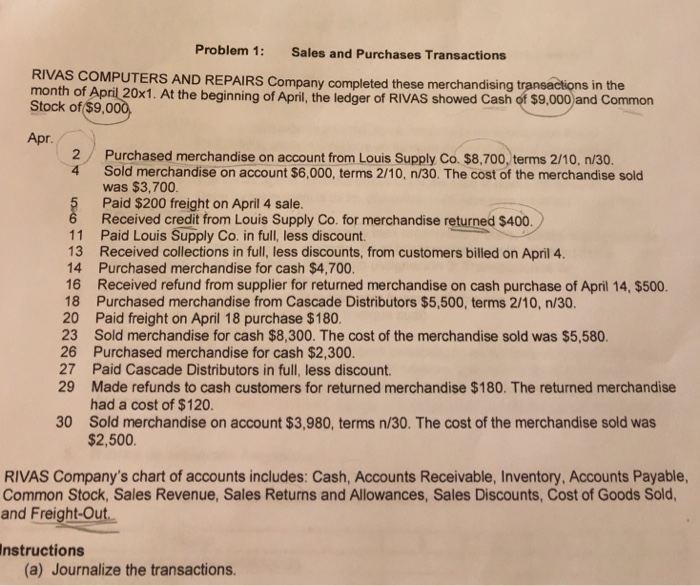 Solved Problem 1: Sales and Purchases Transactions RIVAS | Chegg.com