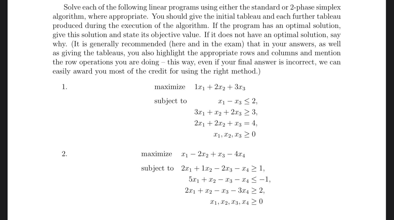 Solved Solve each of the following linear programs using | Chegg.com